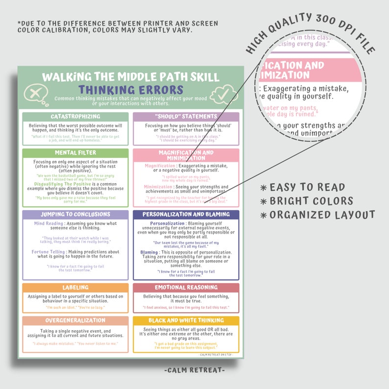 Walking the Middle Path DBT Skill, DBT Thinking Errors Handout ...