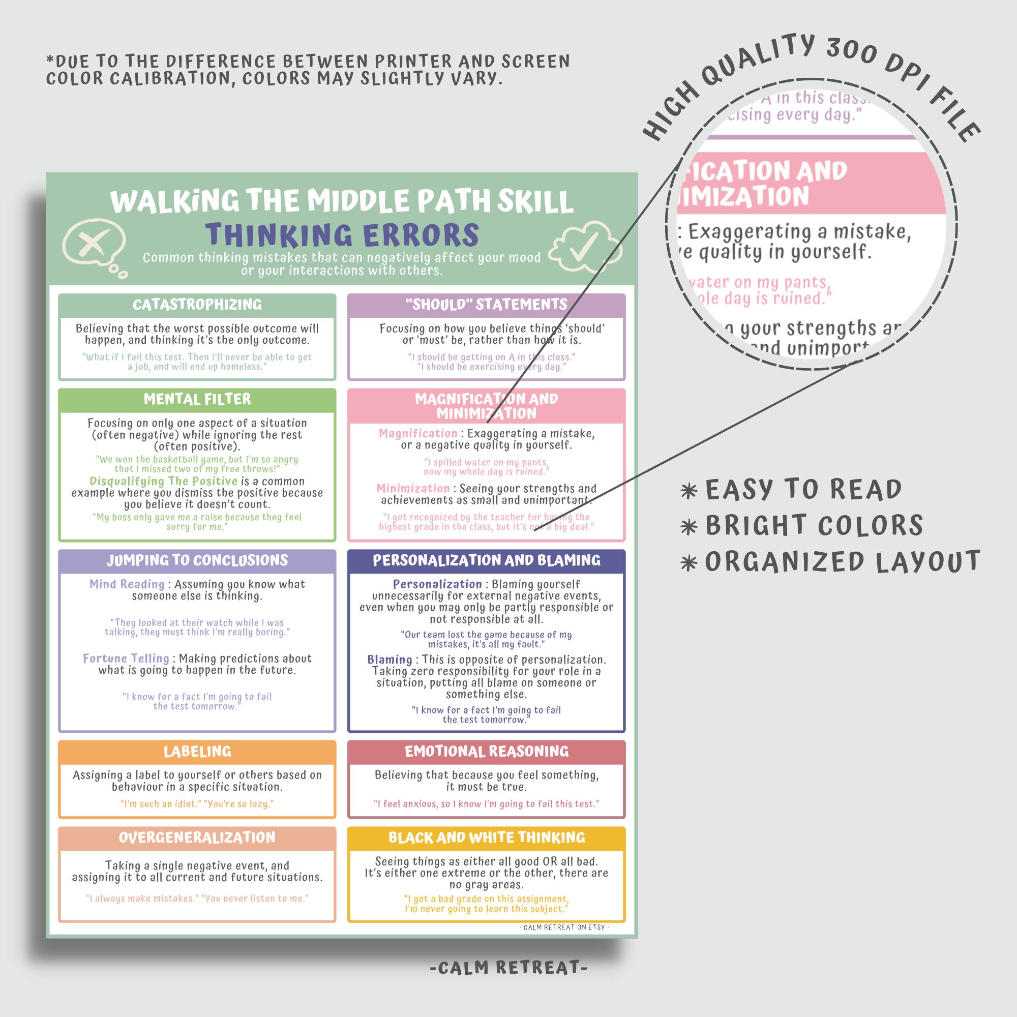 Walking the Middle Path DBT Skill, DBT Thinking Errors Handout ...