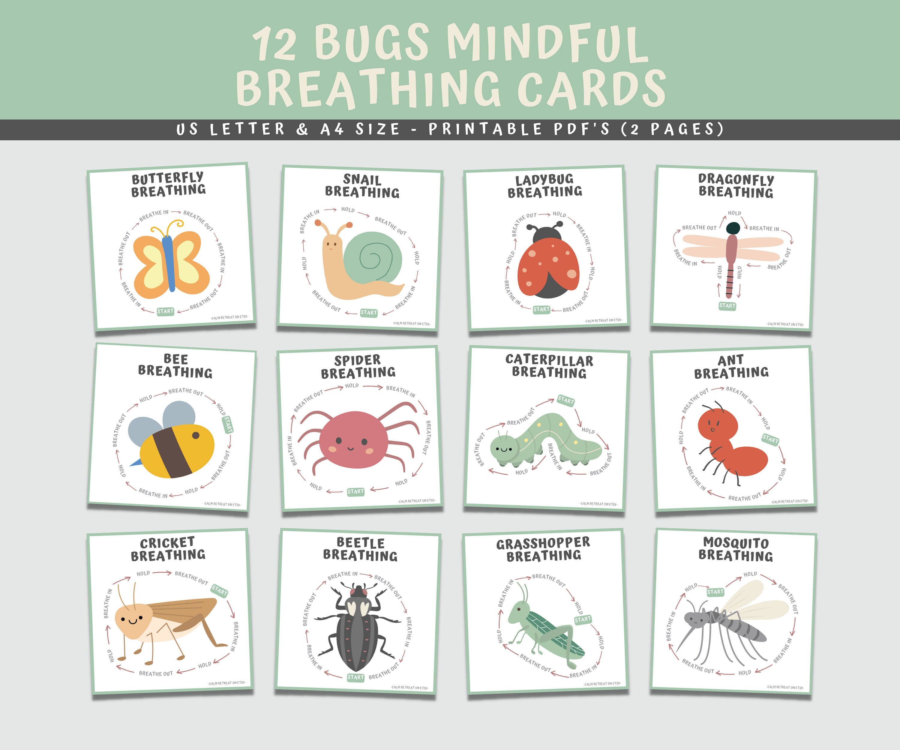Bug Mindful Breathing Cards: Kids Calming Strategies (digital Download ...