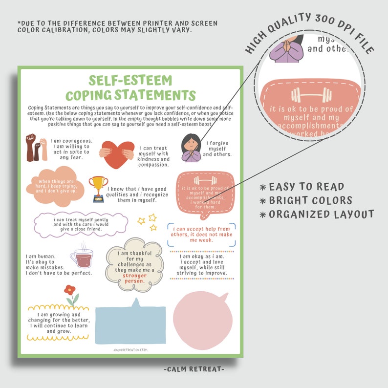 Self-esteem Coping Statements Worksheet: Kids & Teens Mental Health ...