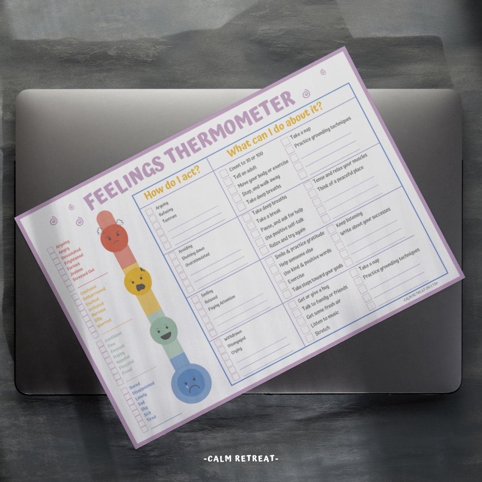 Feelings Thermometer Worksheet, Printable Coping Skills Worksheets for ...