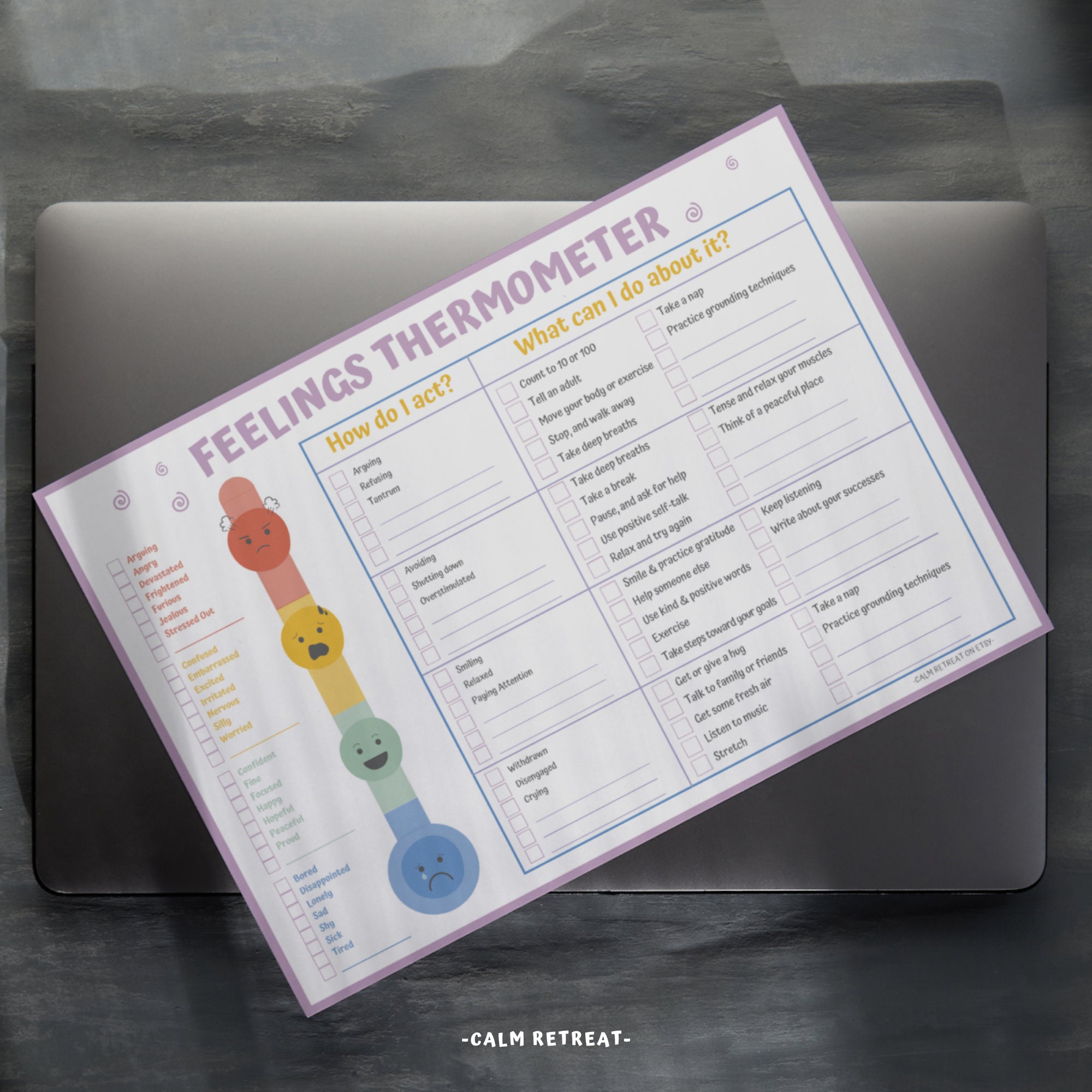 Feelings Thermometer Worksheet, Printable Coping Skills Worksheets for ...