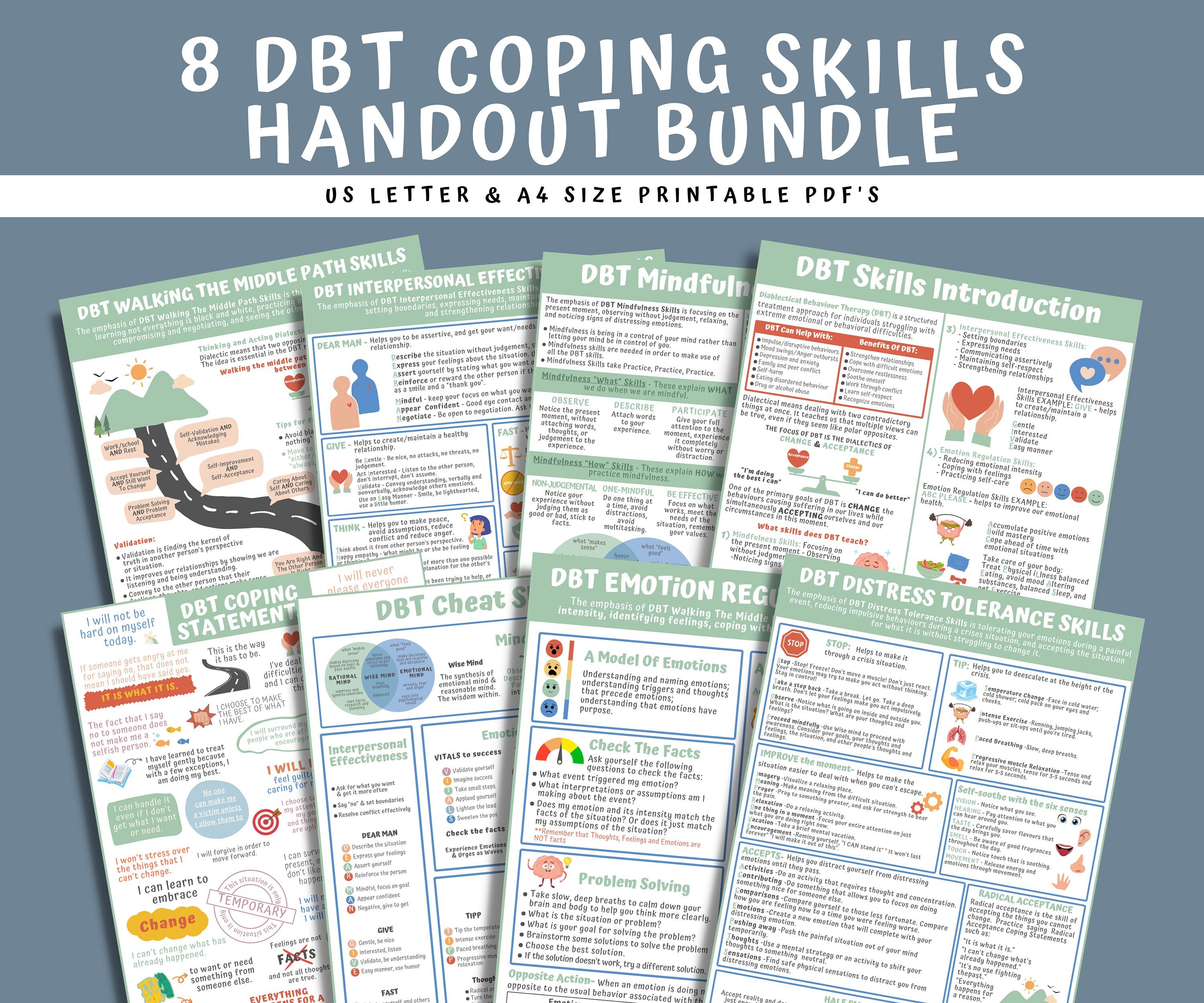 DBT Coping Skills Bundle, Dialectical Behavior Therapy, Trauma ...
