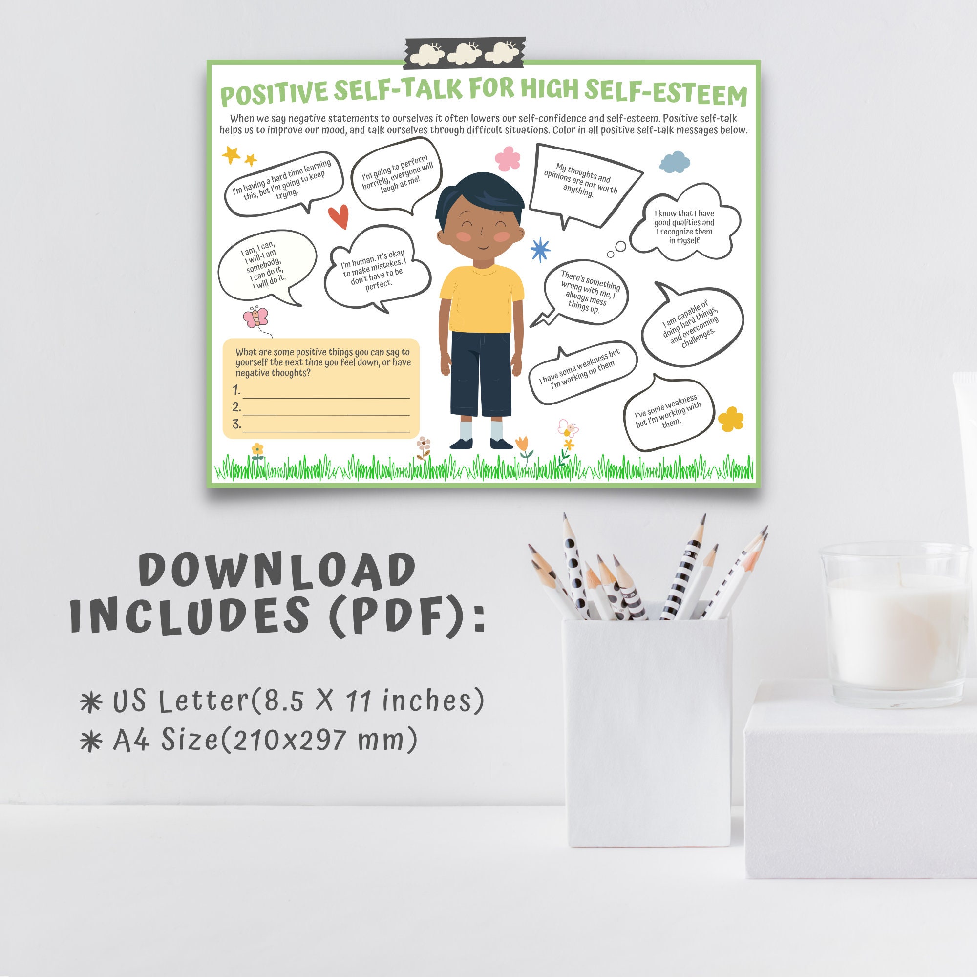 Positive Self-talk for High Self-esteem Worksheet, Mental Health, Self ...