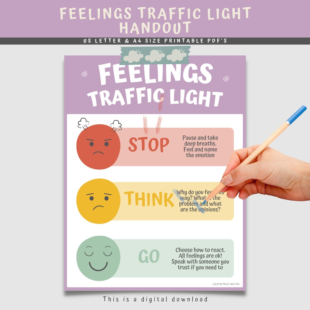 Feelings Traffic Light Handout: Kids Teens Coping Skills (digital ...