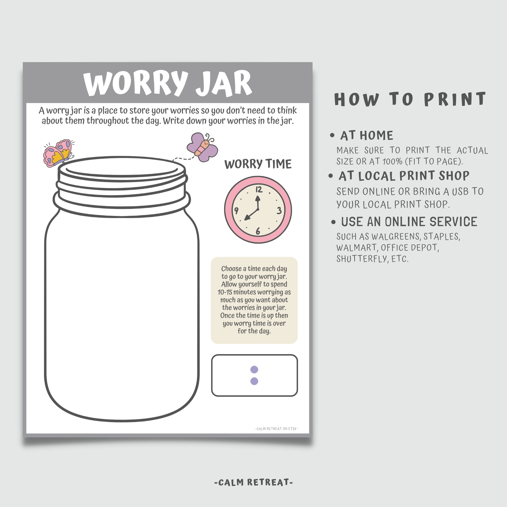 Worry Jar Fillable Worksheet for Kids Children, Printable Therapy ...