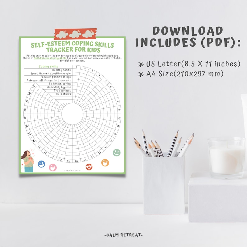 Self-esteem Coping Skills Tracker for Kids Fillable Worksheet Mental ...