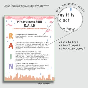 DBT RAIN Skill Handout: Emotion Regulation Therapy Poster (digital ...
