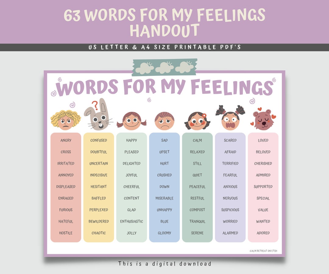 Words for My Feelings Handout, Emotional Regulation Education Poster ...