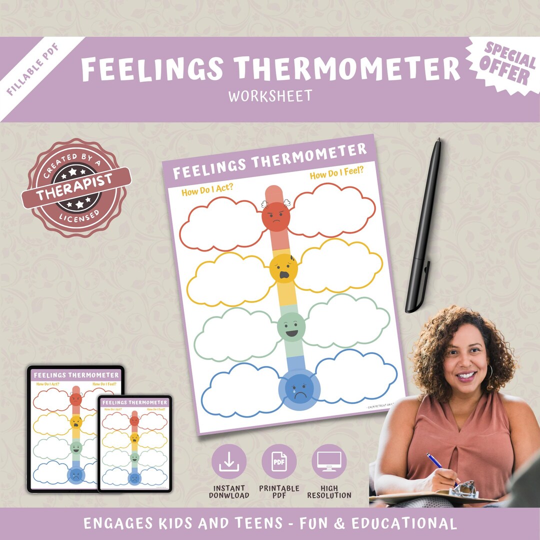 Feelings Thermometer Worksheet, Coping Skills Worksheets for Kids ...