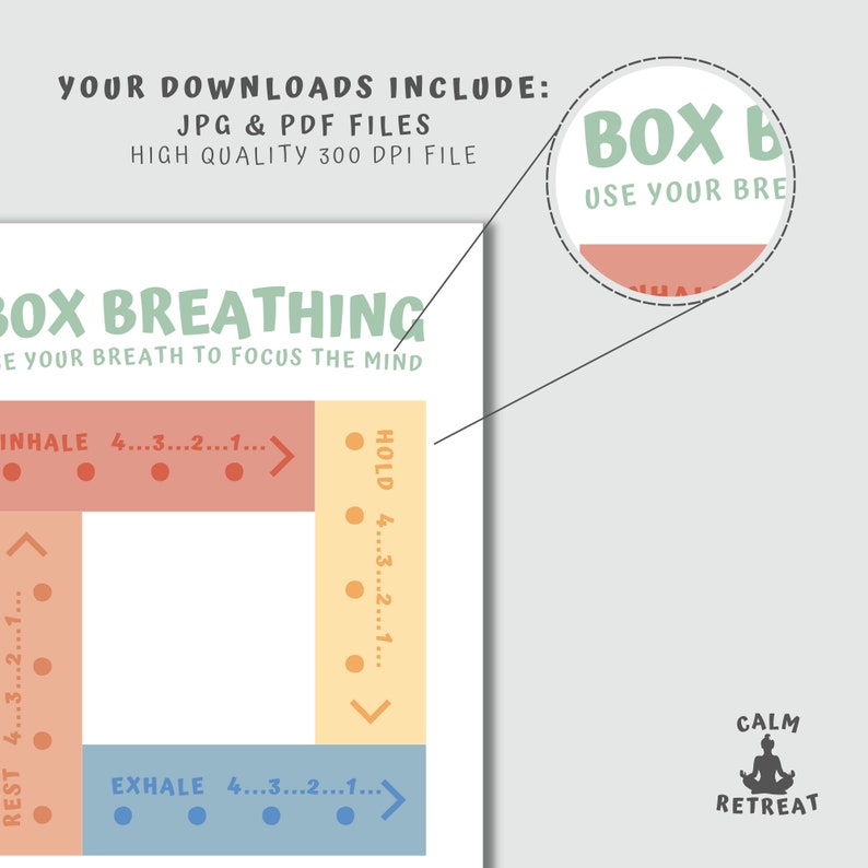 Buy Box Breathing Technique, Breathing Poster, Mental Health, Calming ...