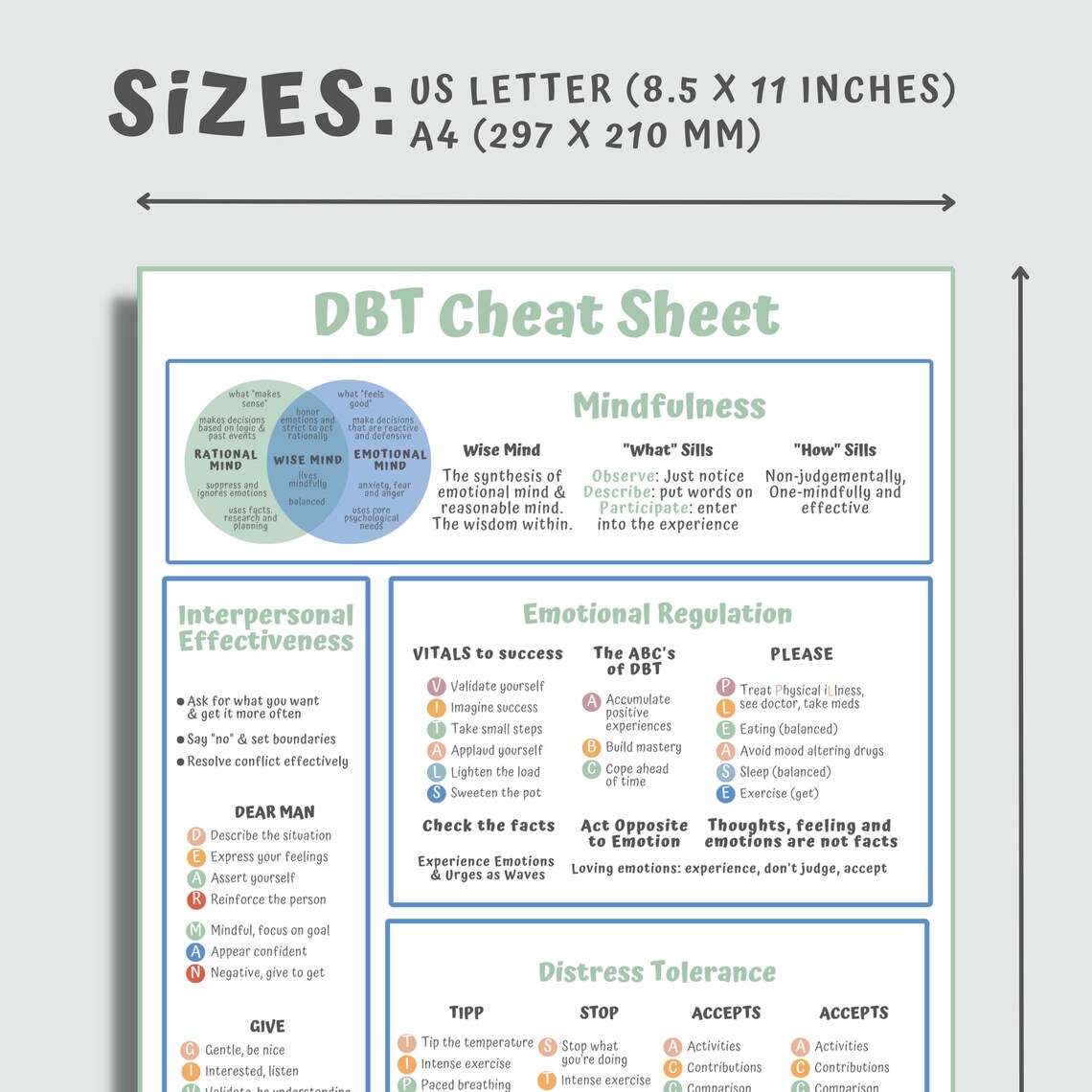 DBT Cheat Sheet, DBT Skills, Borderline, Bpd, Therapy Worksheet, Mental ...