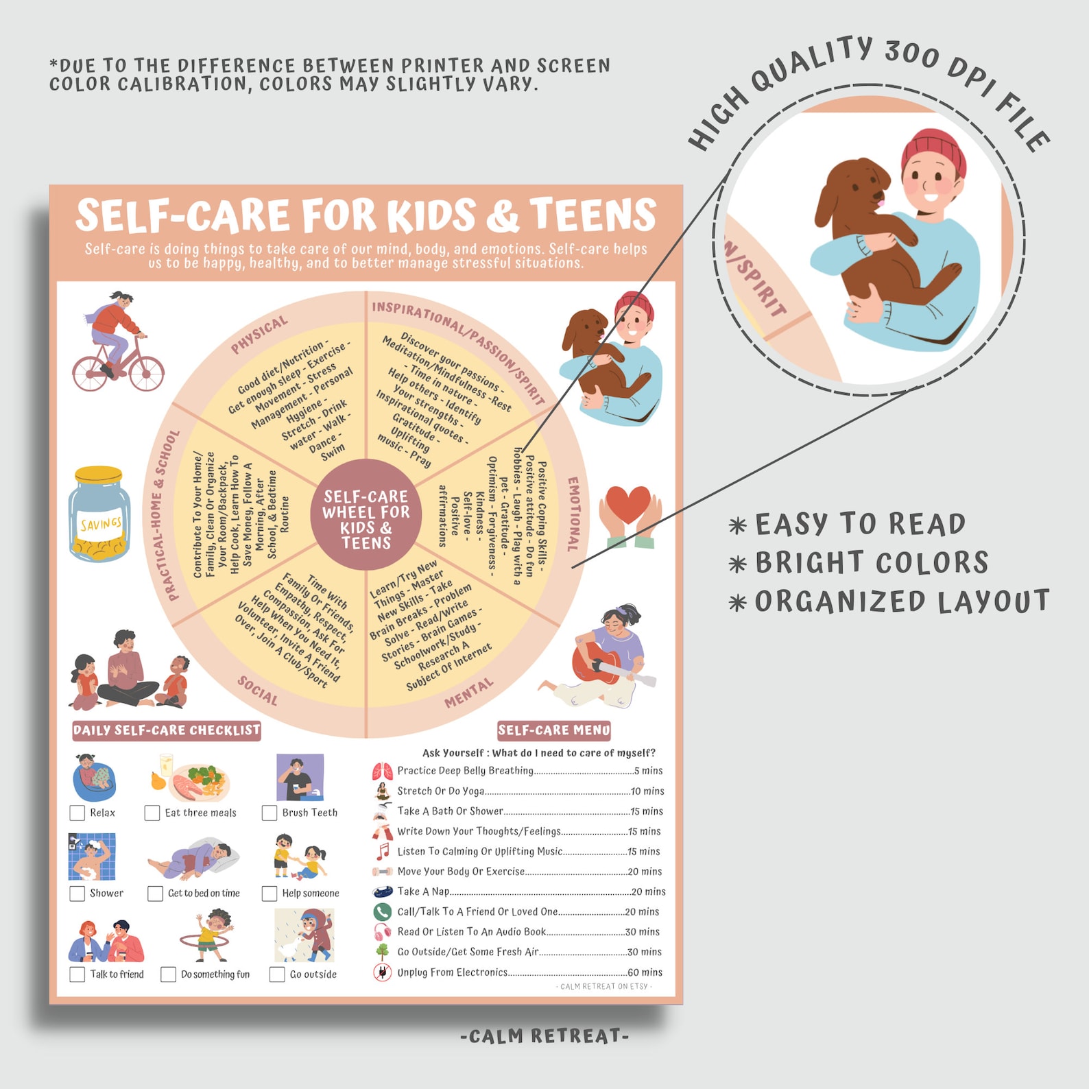 Self-care for Kids and Teens Printable Handout, Coping Skills, Mental ...
