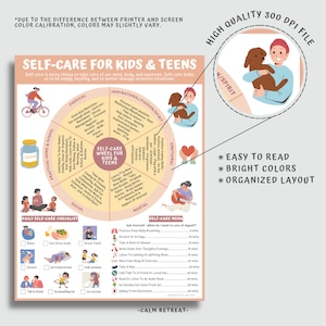 Self-care for Kids and Teens Printable Handout, Coping Skills, Mental ...