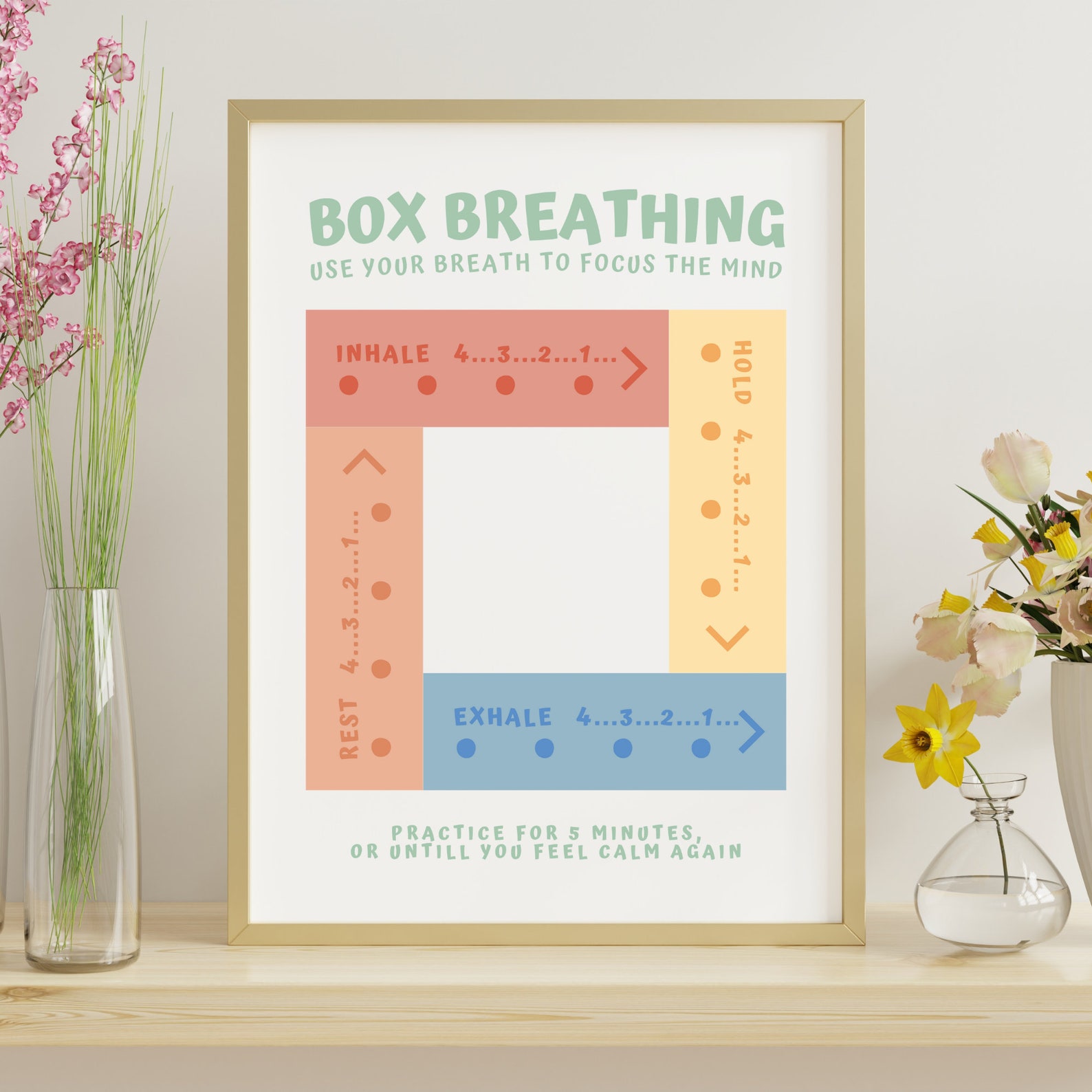 Buy Box Breathing Technique, Breathing Poster, Mental Health, Calming ...
