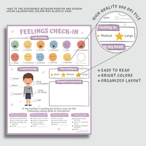 Feelings Check-in Worksheet for Kids: Emotions Emojis, SEL Therapy (PDF ...