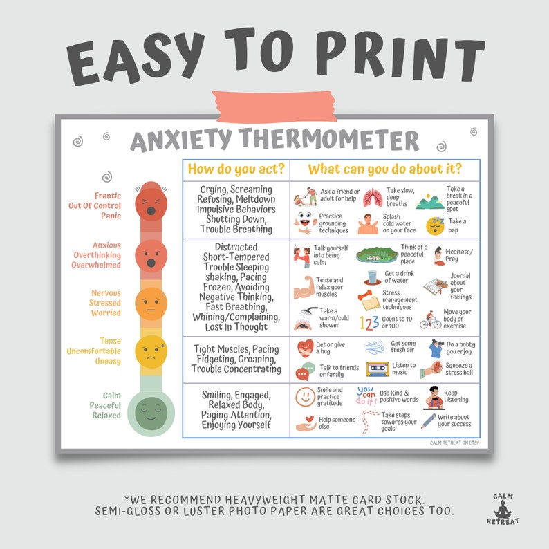 Anxiety Thermometer Poster: Coping Skills for Kids & Teens (digital ...