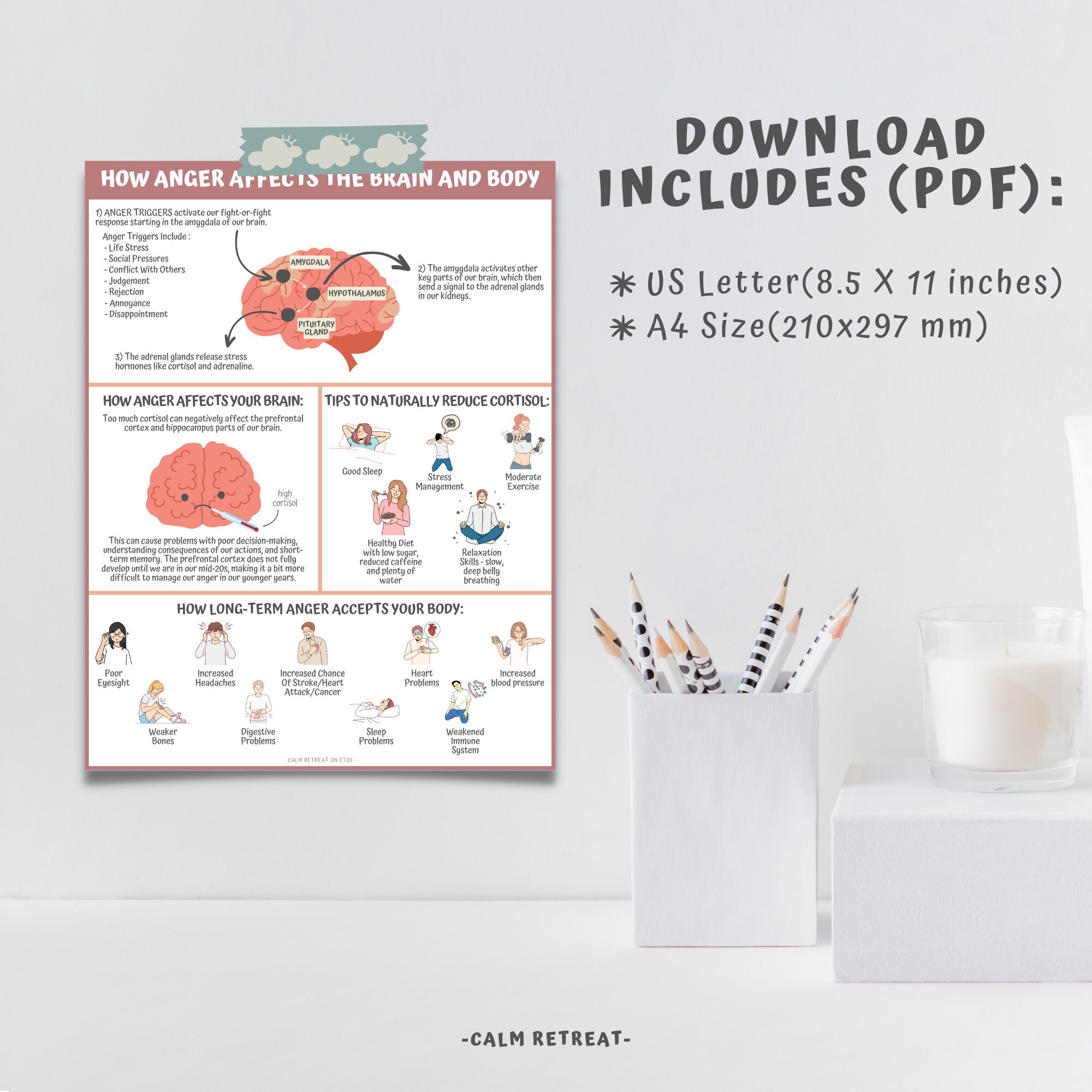 Anger Affects on Brain & Body Handout for Kids Teens, Mental Health ...