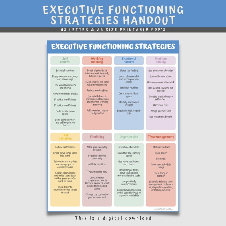 Executive Functioning Strategies, ADHD Worksheets, Autism, Mental ...