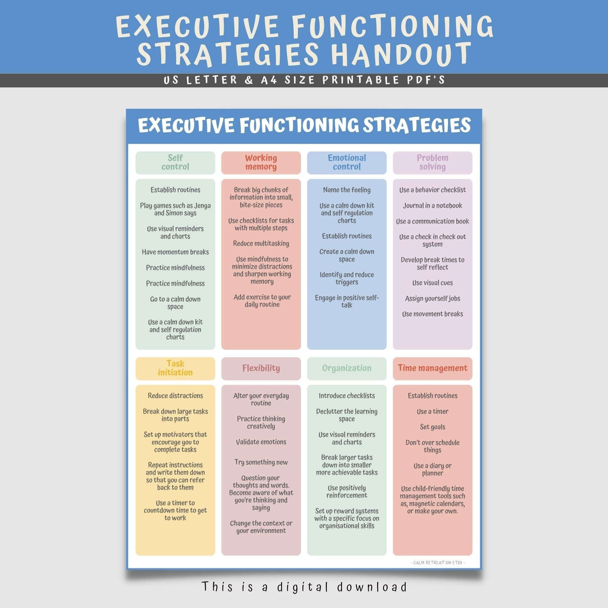 Executive Functioning Strategies, ADHD Worksheets, Autism, Mental Health, Therapeutic Aids ...