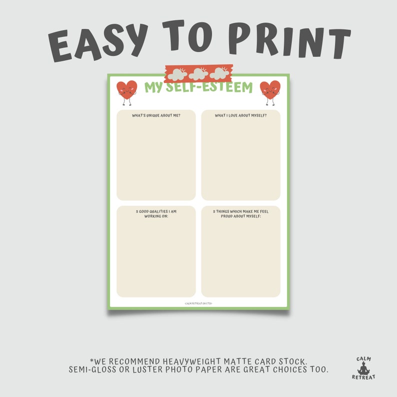 My Self-esteem Fillable Worksheet for Kids Teens, Forgiving Myself ...