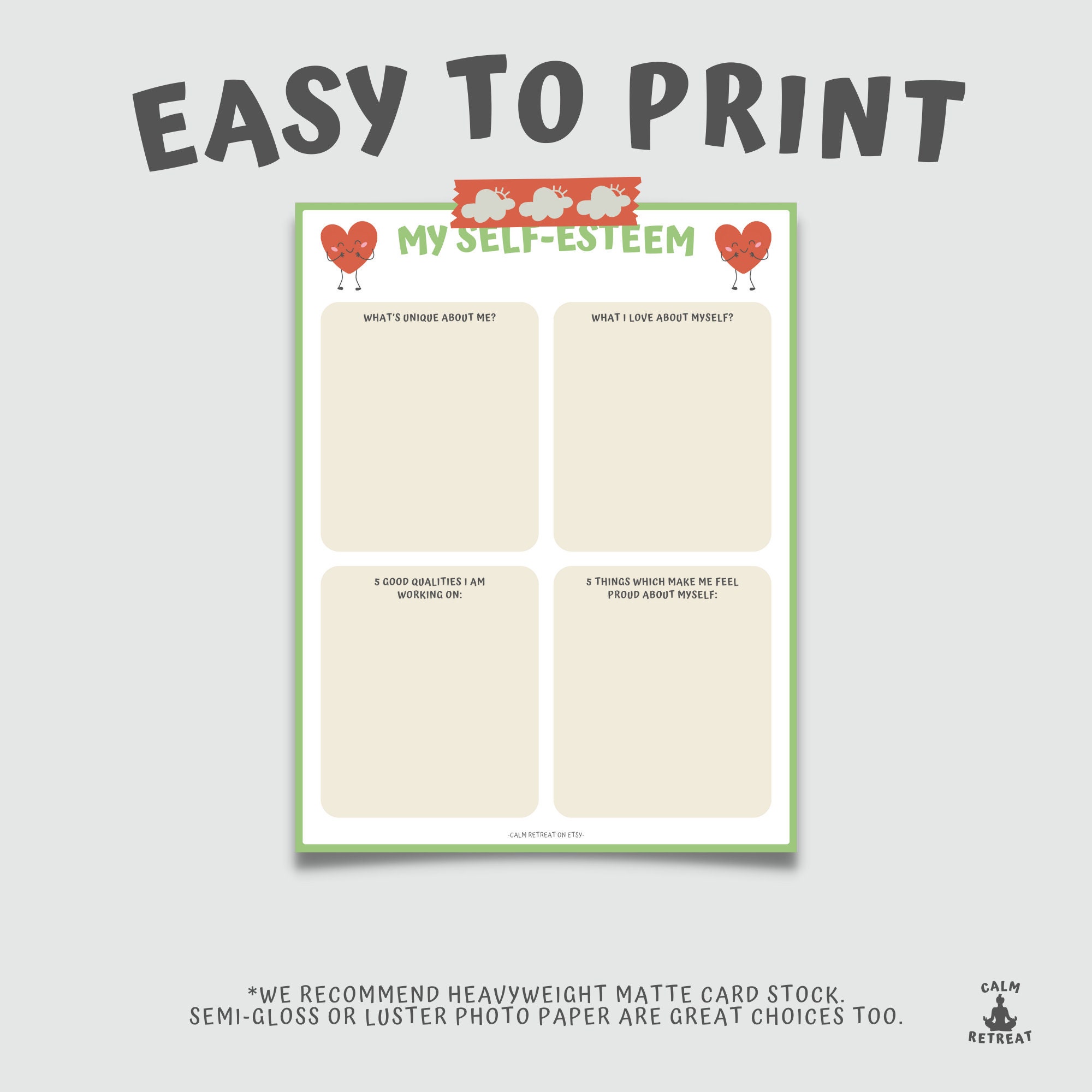 My Self-esteem Fillable Worksheet for Kids Teens, Forgiving Myself ...