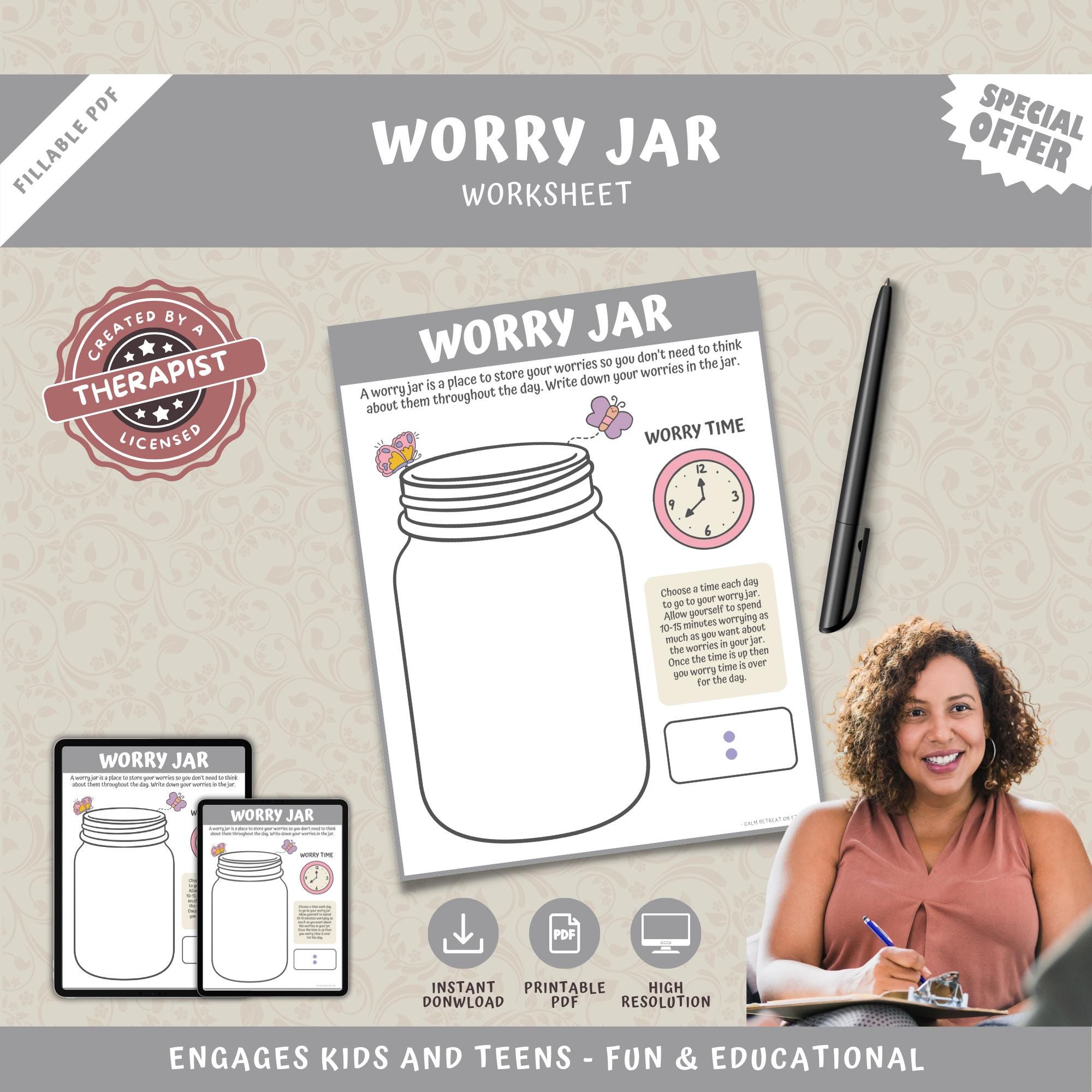 Worry Jar Worksheet for Kids & Teens: Anxiety Activity (digital ...