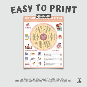 Self-care for Kids and Teens Printable Handout, Coping Skills, Mental ...