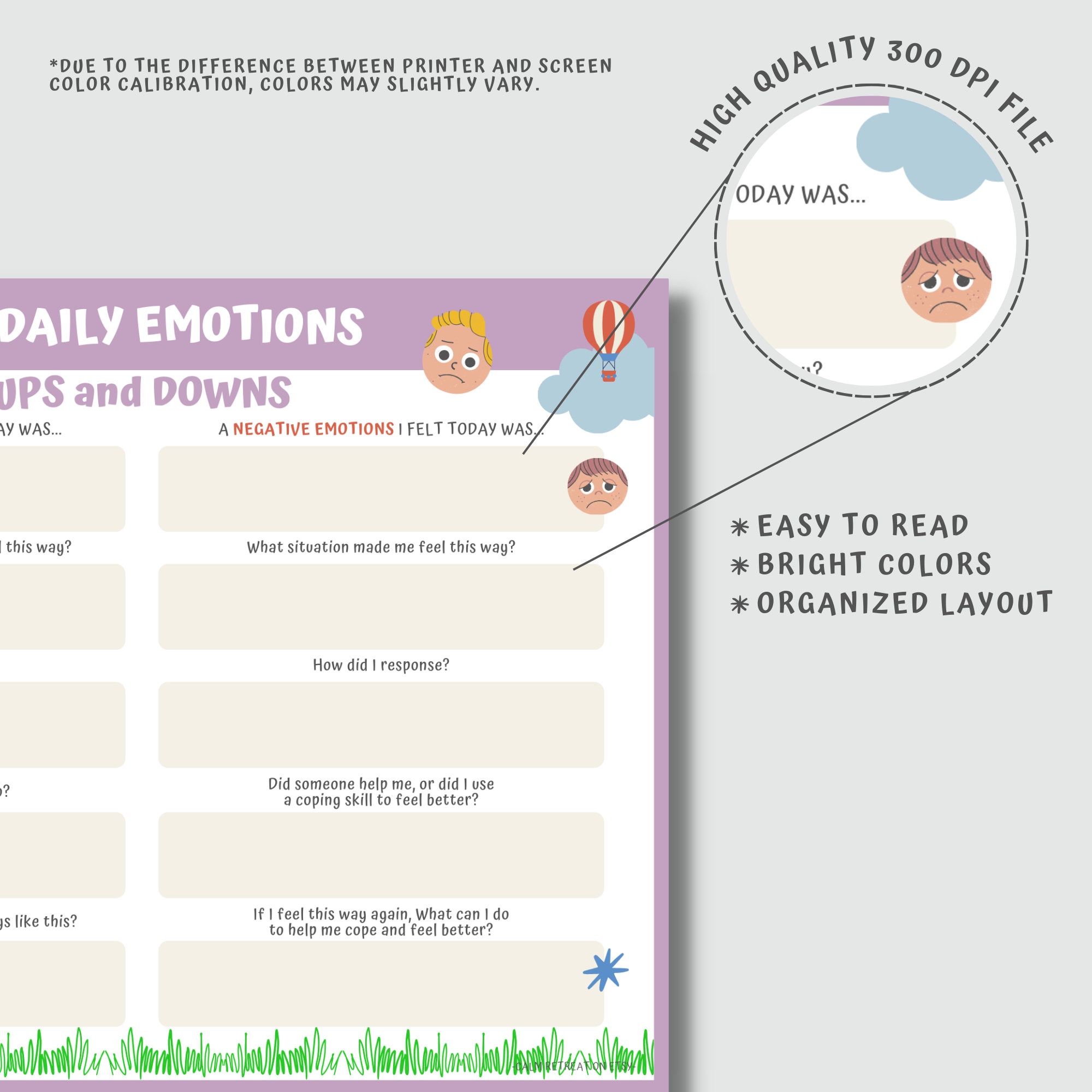 Daily Emotions Worksheet, Coping Skills Worksheets for Kids, Social ...