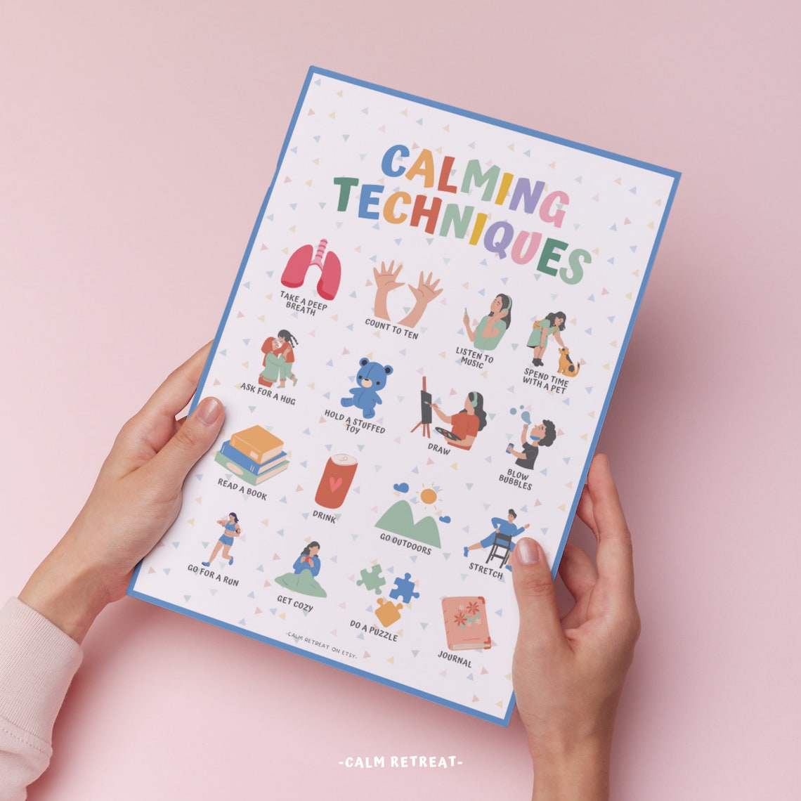 Calming Techniques Poster, Coping Techniques Wall Art for Kids, Calm ...