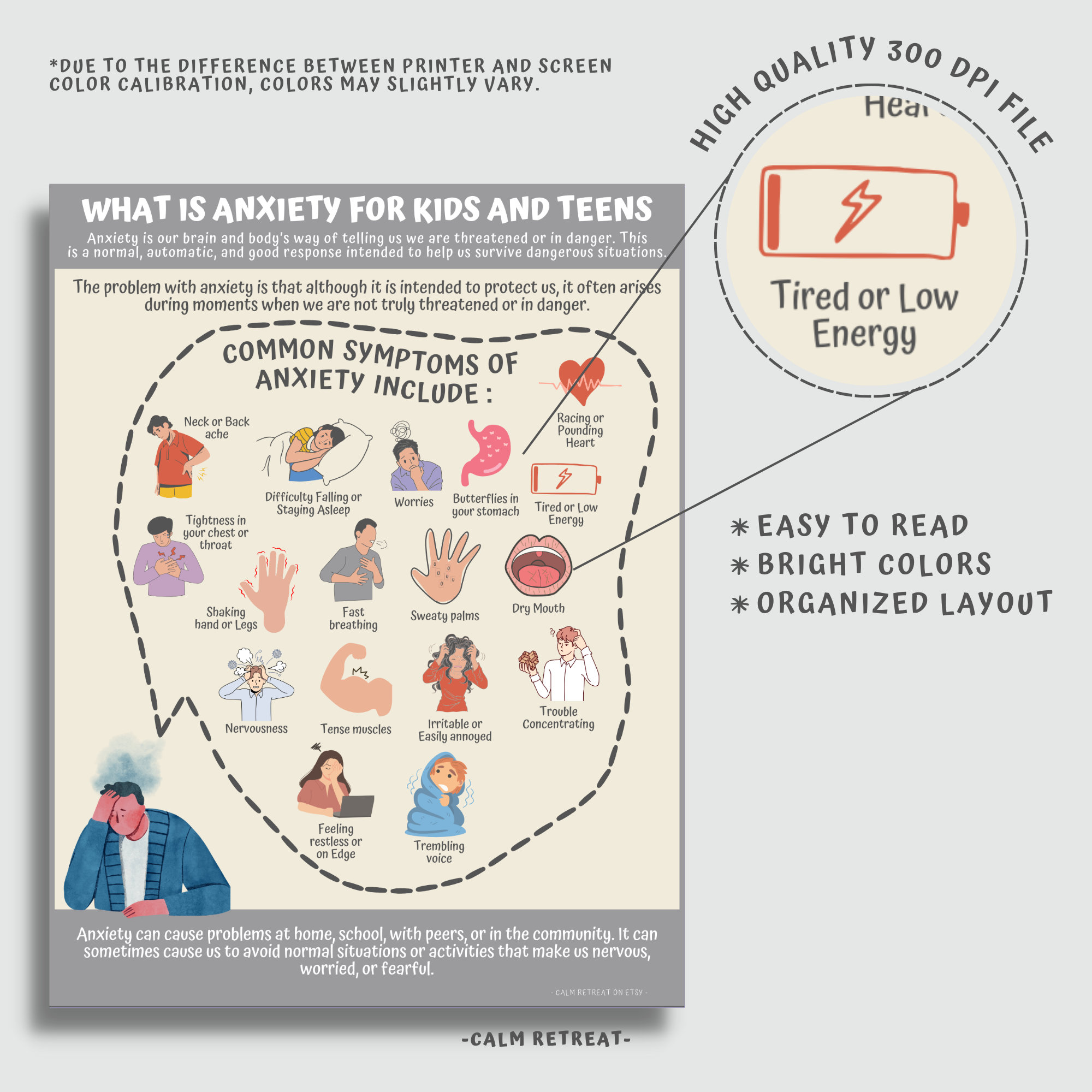 Anxiety Handout for Kids and Teens, Anxiety Symptoms Mental Health ...