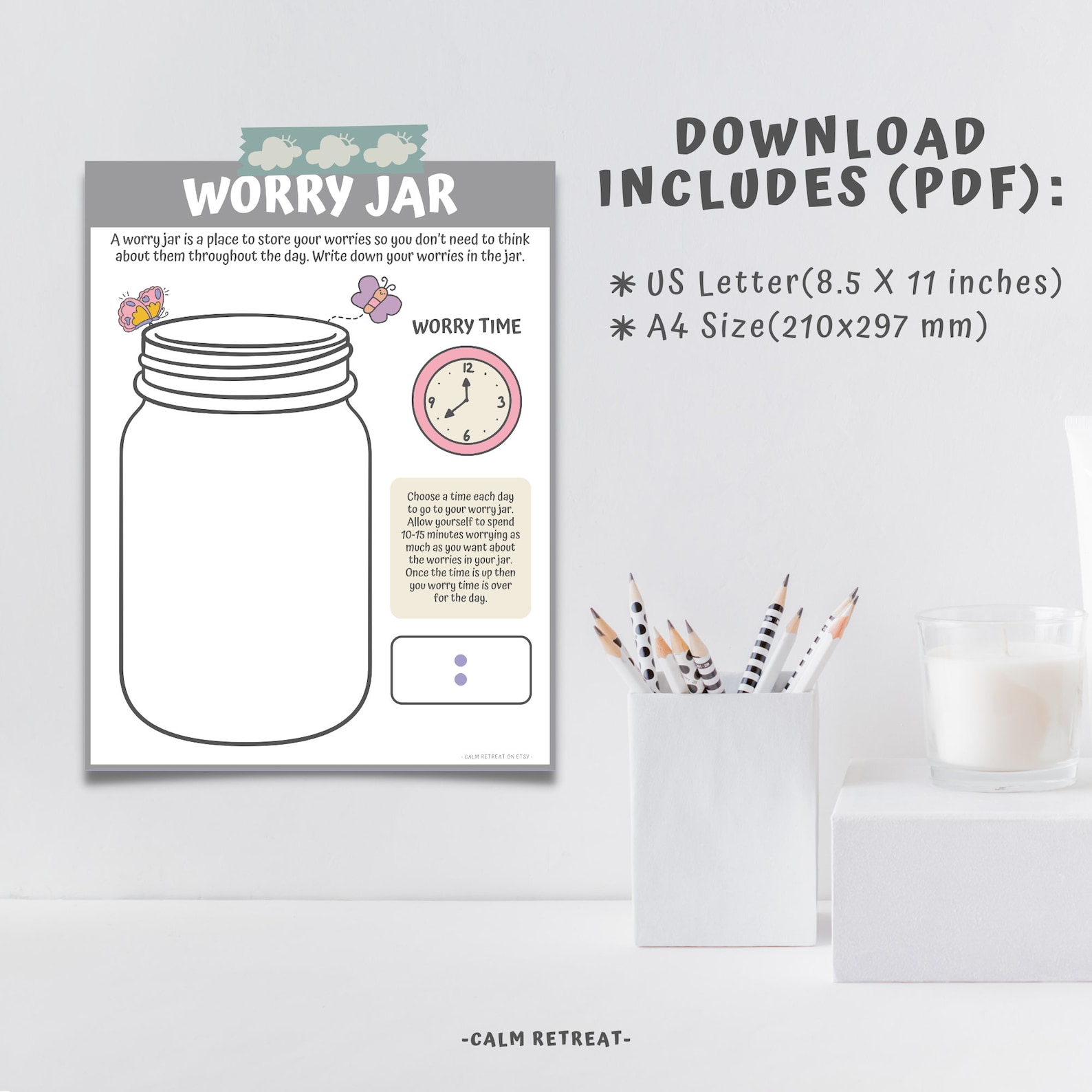 Worry Jar Fillable Worksheet for Kids Children, Printable Therapy ...