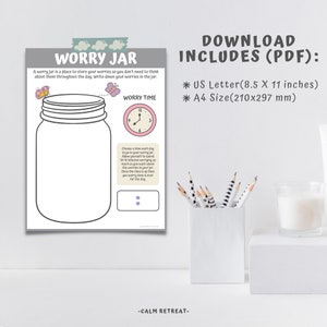 Worry Jar Fillable Worksheet for Kids Children, Printable Therapy ...