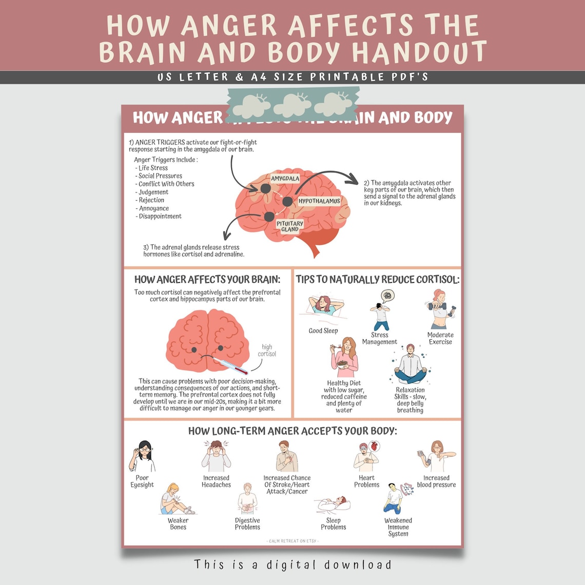 Buy Anger Affects on Brain & Body Handout for Kids Teens, Mental Health ...