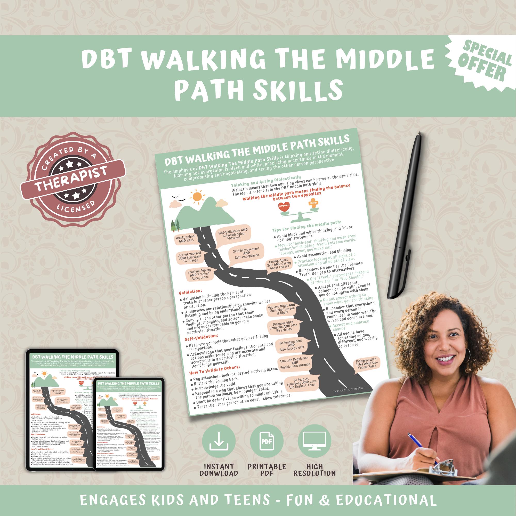 DBT Walking the Middle Path Skills Handout: Therapy Counseling Poster ...