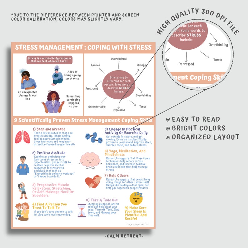 Stress Management Coping Skills Handout: Mental Health Printable (PDF ...