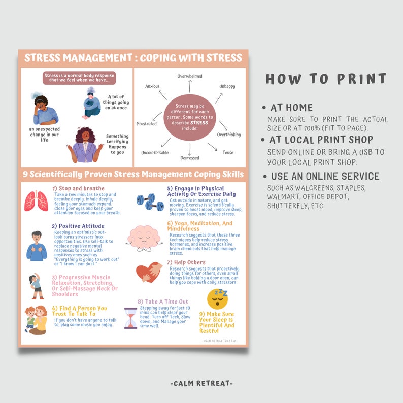 Stress Management Coping Skills Handout: Mental Health Printable (PDF ...