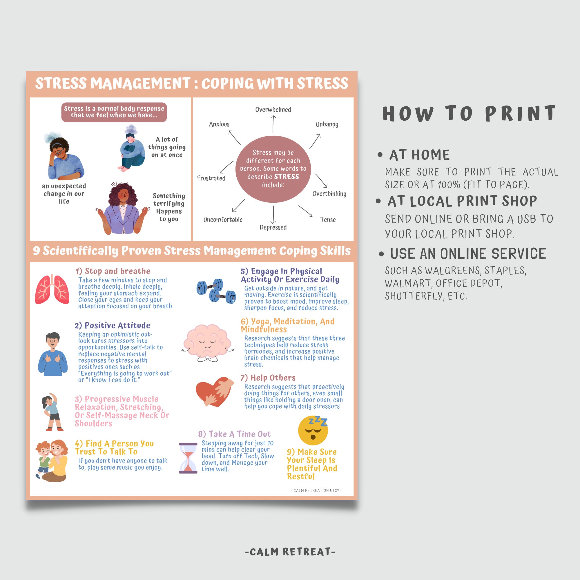 Stress Management Coping Skills Handout: Mental Health Printable (PDF ...