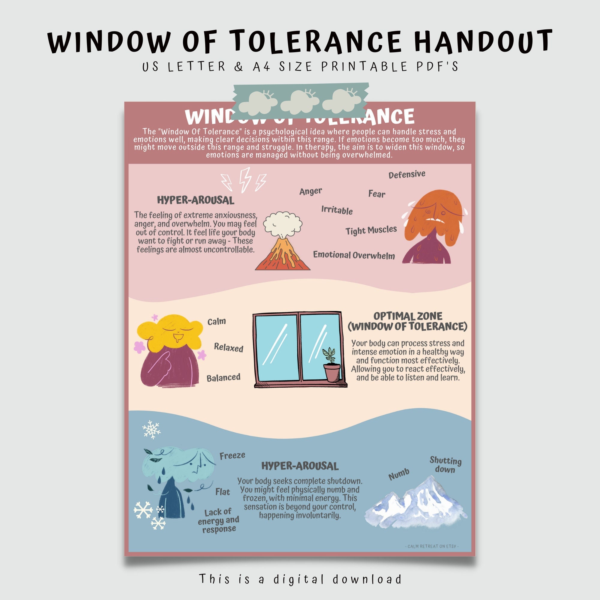 DBT Window of Tolerance Handout, Dialectical Behavior Therapy, DBT ...