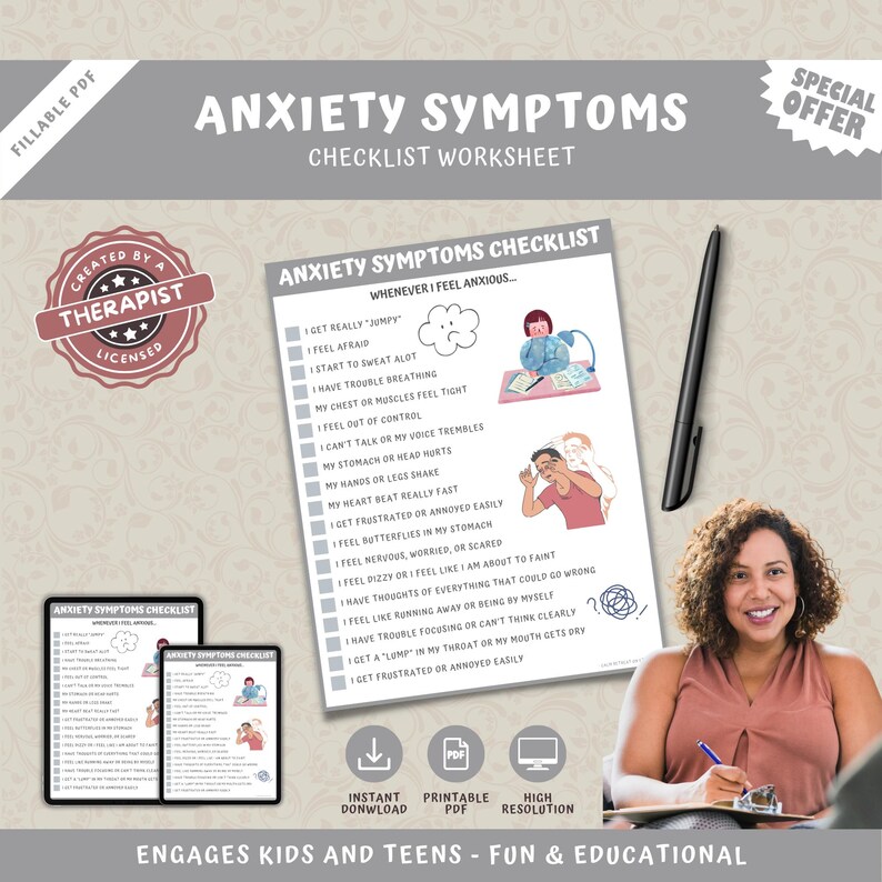 Anxiety Symptoms Checklist Worksheet for Kids & Teens (digital Download ...
