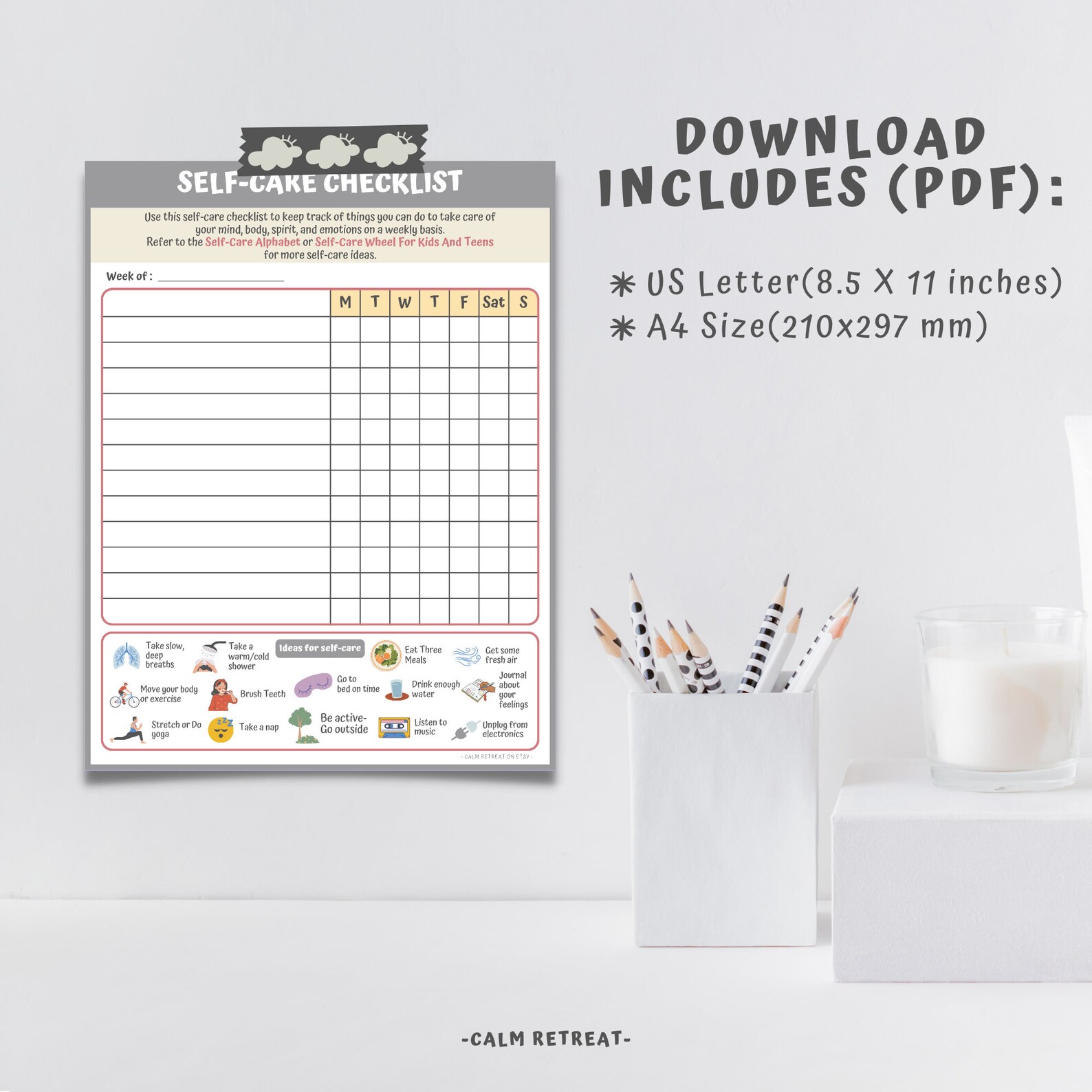 Self-care Checklist Worksheet Kids Teens Young Adults, Mental Health ...