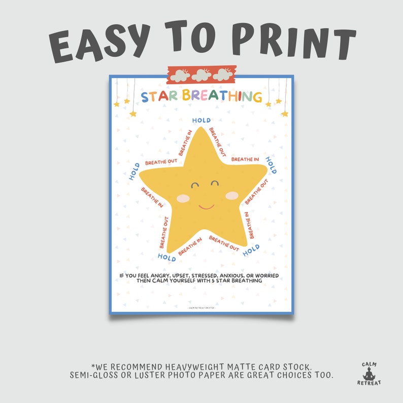 Star Breathing Poster, Calming Corner, Feeling Poster, Therapy Office ...