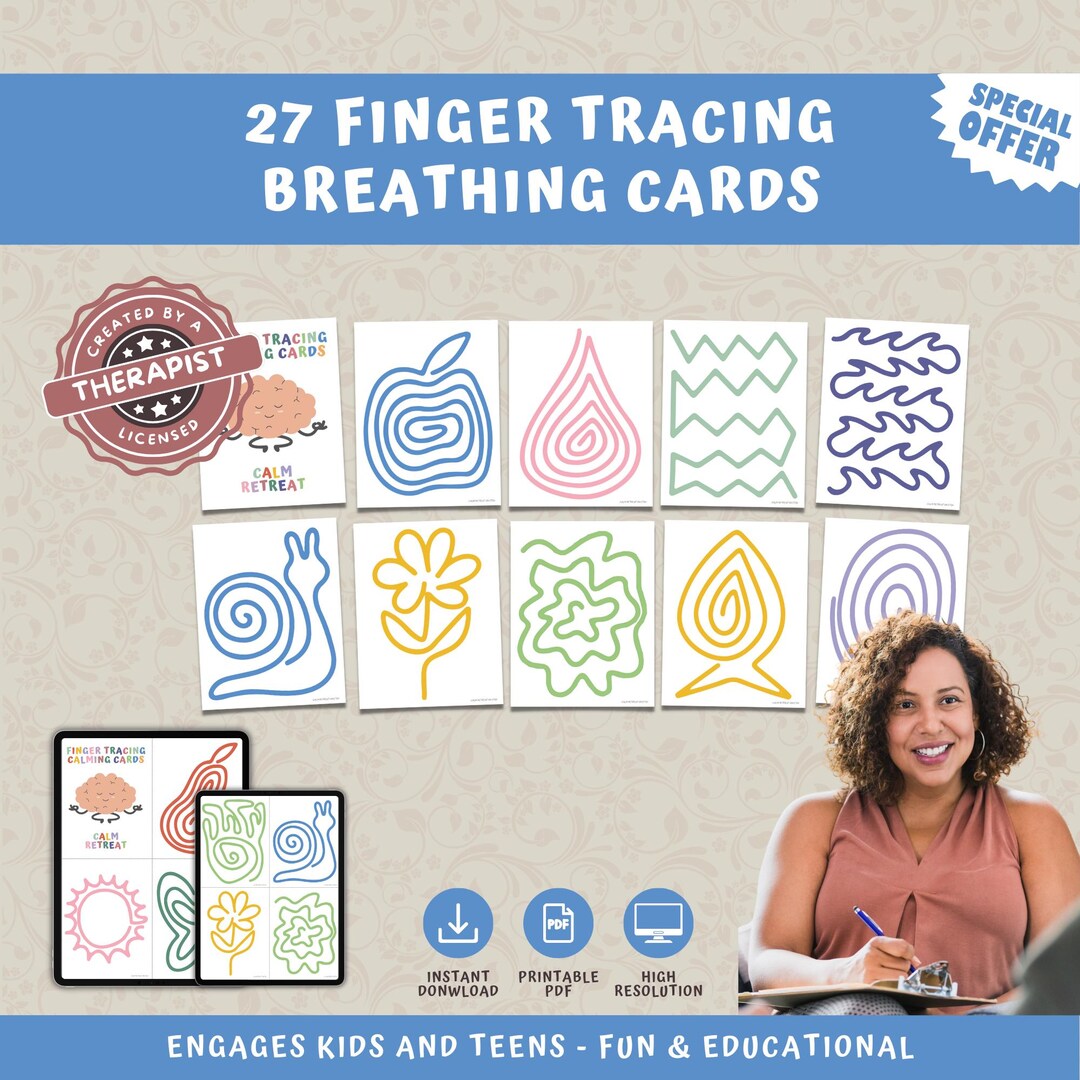 Printable Finger Tracing Calming Cards: Kids Mindfulness Activity ...