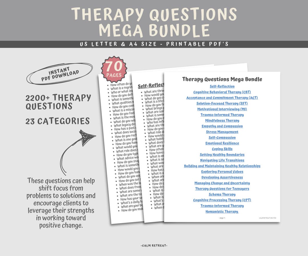 Therapy Questions Bundle, Therapy Worksheet, Therapy Cheat Sheet ...