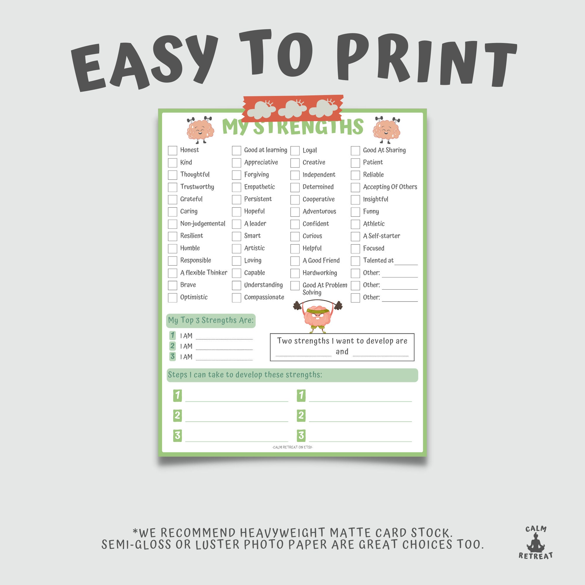 My Strengths Self-esteem Fillable Worksheet Kids Teens Mental Health ...