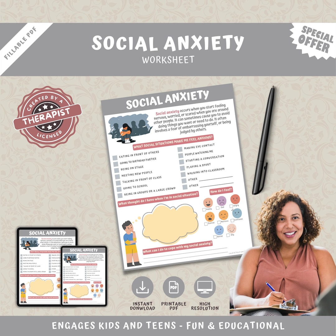 Social Anxiety Worksheet for Kids & Teens: Therapy Counseling Resource ...
