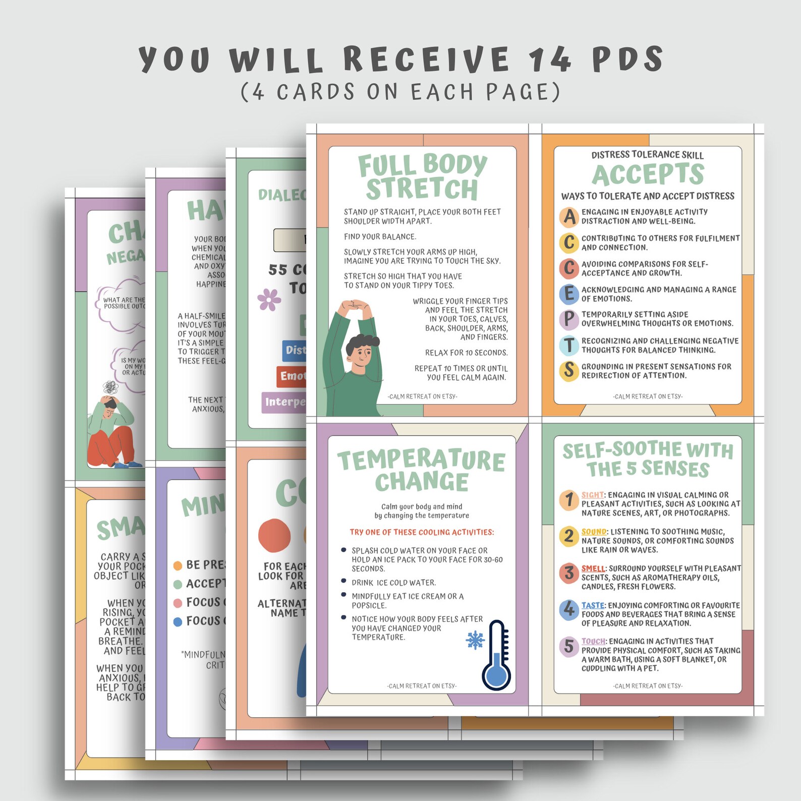 DBT Flash Cards, 55 Printable Cards, Self Help Cards, Coping Skills ...