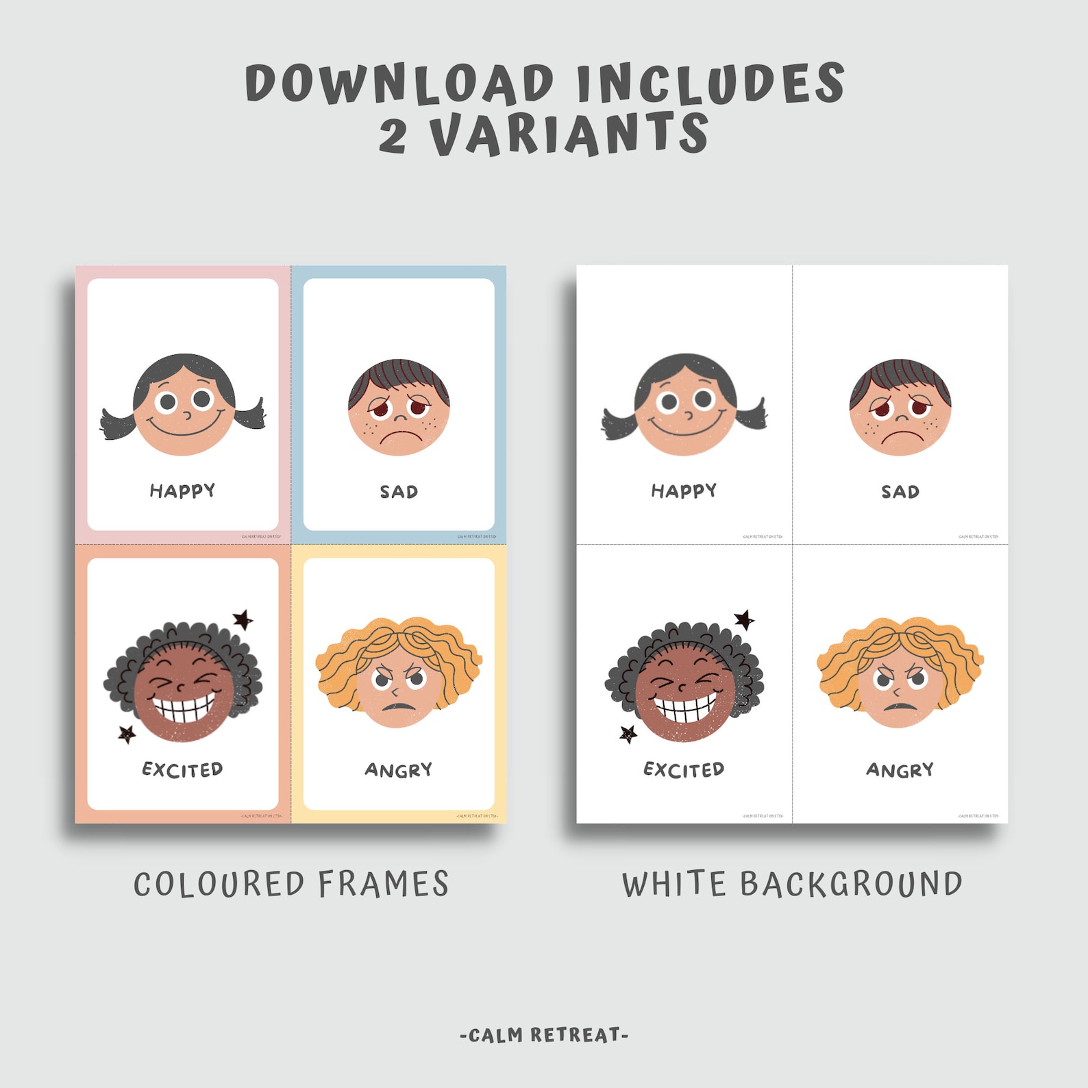 20 Feelings Emotions Flashcards for Kids & Teens, Montessori Preschool ...