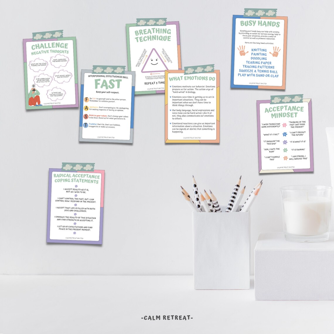 DBT Flash Cards, 55 Printable Cards, Self Help Cards, Coping Skills ...