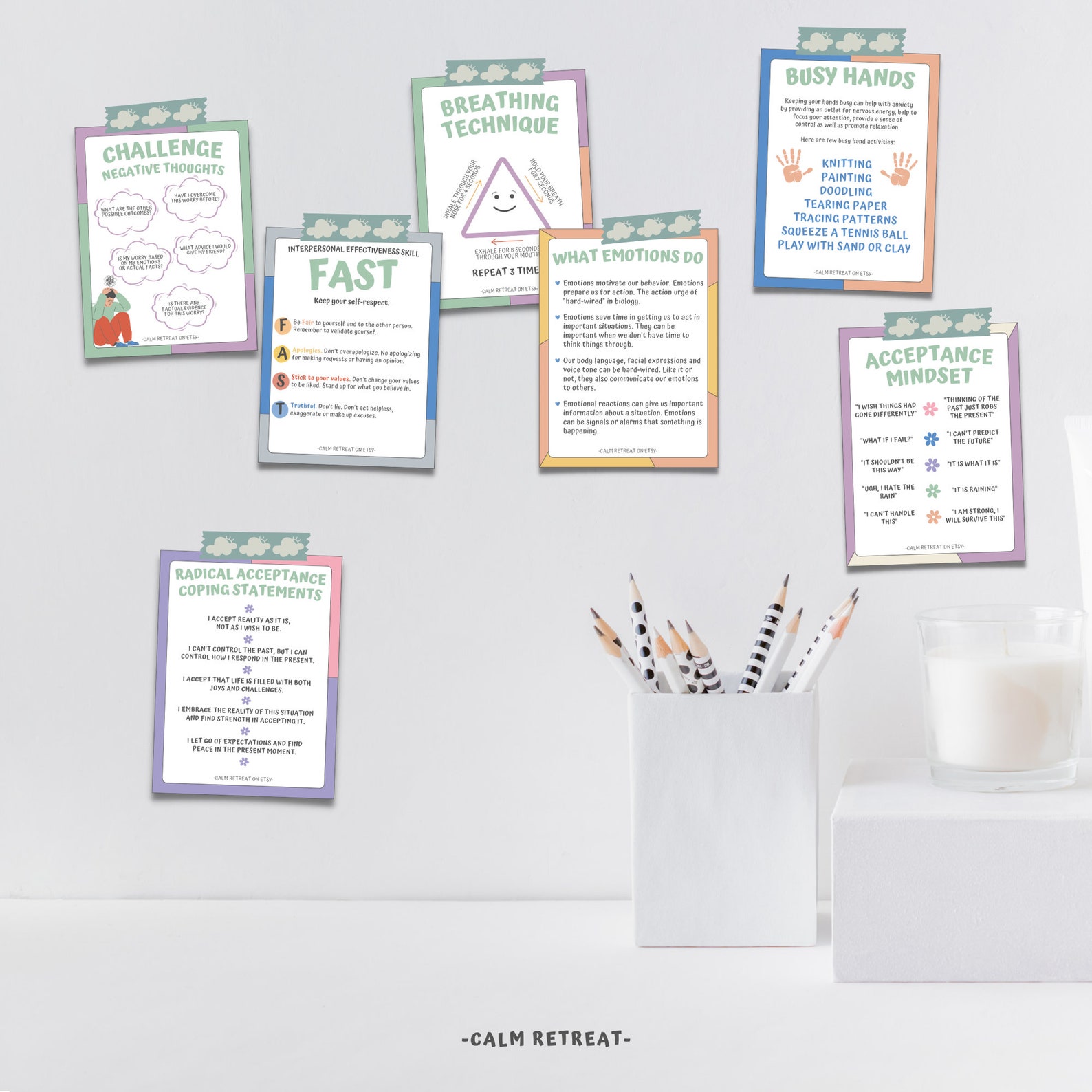 DBT Flash Cards, 55 Printable Cards, Self Help Cards, Coping Skills ...